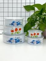 China Enamel Carbon Steel Storage Bowl Set Five Pieces Enamelware Bowl Set Classical Style for sale