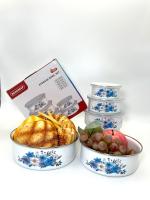 China Enamel Carbon Steel Storage Bowl Set Five Pieces Enamelware Bowl Set Classical Style for sale
