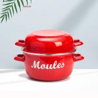 China Eco Friendly Enameled Steel Mussel Pan With Lid Enamel Mussel Pot 18 20 22 24cm for sale