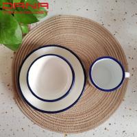China Eco Friendly White Enamel Dinnerware Set With 304 Stainless Steel Rolled Edge Rim for sale