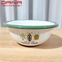 China Eco Friendly White Enamel Dinnerware Set With 304 Stainless Steel Rolled Edge Rim for sale