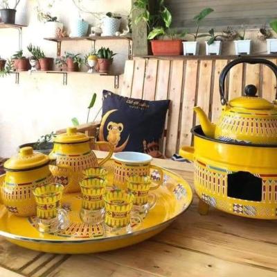 China 250ml 350ml 500ml 650ml 740ml 1250ml 1400ml Custom Color Logo Printing Enamel Tea Pot Carbon Steel Metal Handle Enamel Kettle for sale