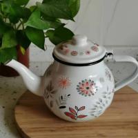 China 150g Flower Theme Enamel Carbon Steel Round Shape Coffee Pot Enamel Teapot Red Enamel Kettle for sale