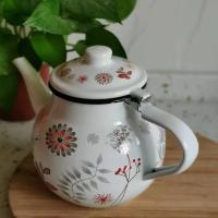 China 150g Flower Theme Enamel Carbon Steel Round Shape Coffee Pot Enamel Teapot Red Enamel Kettle for sale
