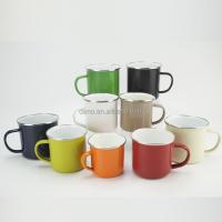 China 304 Stainless Steel Rolled Edge Rim 11oz Neon Color Enamel Steel Handle Blank Coffee Mugs Featuring Flower Theme Style for sale