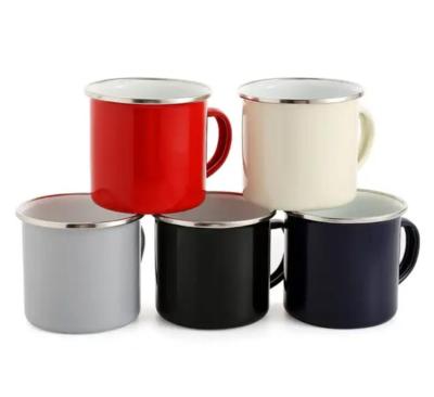 China 304 Stainless Steel Rolled Edge Rim Enamel Metal Coffee Mug Custom Logo Porcelain Tea Cup 11oz 15oz Production 30 Days for sale