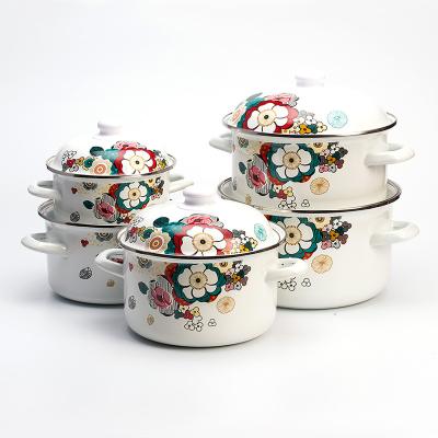 China Customized Color Enamel Coating Soup Pot Casserole Kitchen Cooking Set Decal Customized Logo Acceptable Food Warmer Pot for sale