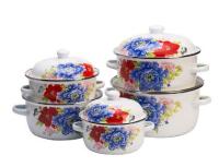 China Customized Color Enamel Coating Soup Pot Casserole Kitchen Cooking Set Decal Customized Logo Acceptable Food Warmer Pot for sale