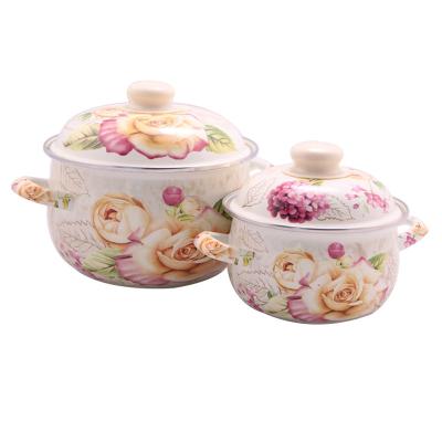 China Customized Size Enamel Casserole Pot 18cm To 26cm Turkish Style Romantic Full Flowers for sale