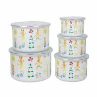 China Eco Friendly Metal Enamel Container Set 10 12 14 16 18cm Enamel Storage Bowl With PP Seal for sale