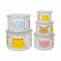 China Eco Friendly Metal Enamel Container Set 10 12 14 16 18cm Enamel Storage Bowl With PP Seal for sale