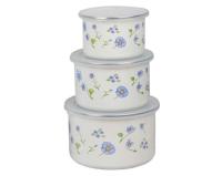 China Eco Friendly Metal Enamel Container Set 10 12 14 16 18cm Enamel Storage Bowl With PP Seal for sale