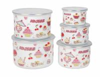 China Eco Friendly Metal Enamel Container Set 10 12 14 16 18cm Enamel Storage Bowl With PP Seal for sale