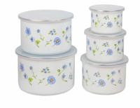China Eco Friendly Metal Enamel Container Set 10 12 14 16 18cm Enamel Storage Bowl With PP Seal for sale