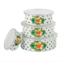 China Carbon Steel Enamel Container Set Food Enamel Ice Bowl Sets With Plastic Lid for sale