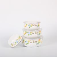 China Carbon Steel Enamel Container Set Food Enamel Ice Bowl Sets With Plastic Lid for sale