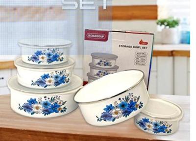 China 10 12 14 16 18cm Carbon Steel Enamel Container Set Food Storage Salad Mixing Bowls for sale