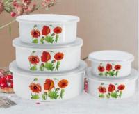 China 10 12 14 16 18cm Carbon Steel Enamel Container Set Food Storage Salad Mixing Bowls for sale
