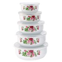 China 10 12 14 16 18cm Carbon Steel Enamel Container Set Food Storage Salad Mixing Bowls for sale