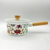 China Enamel Saucepan Cooking Pots With Wood Handle 20cm 12cm 14cm 16cm 18cm for sale