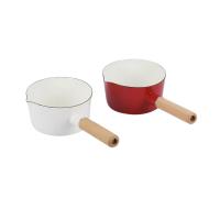 China Enamel Saucepan Cooking Pots With Wood Handle 20cm 12cm 14cm 16cm 18cm for sale