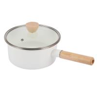 China Enamel Saucepan Cooking Pots With Wood Handle 20cm 12cm 14cm 16cm 18cm for sale