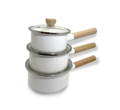 China 14cm 16cm 18cm 20cm 12cm Enamel Steel Saucepan Pot For Milk Noodle for sale
