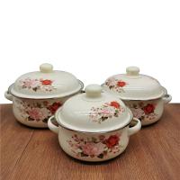 China Handmade Custom Enamel Casserole Pot White Enamel Coating Flower Decal Soup Stew Pot for sale