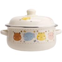 China Handmade Custom Enamel Casserole Pot White Enamel Coating Flower Decal Soup Stew Pot for sale