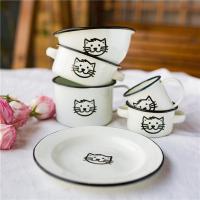 China Division Plate Eco Friendly Enamel Tableware Metal Sets Enamel Mugs Bowls Plates Sets With Cartoon Patterns for sale