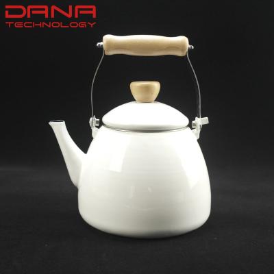 China Logo Printing Enamel Porcelain Tea Water Kettles Pear Shaped Wood Handle for sale