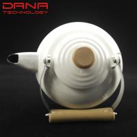 China Logo Printing Enamel Porcelain Tea Water Kettles Pear Shaped Wood Handle for sale