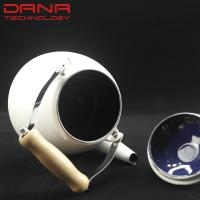 China Logo Printing Enamel Porcelain Tea Water Kettles Pear Shaped Wood Handle for sale