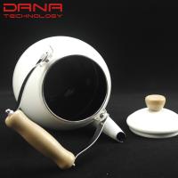 China Logo Printing Enamel Porcelain Tea Water Kettles Pear Shaped Wood Handle for sale