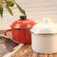 China Flower Theme Noodle Cooking Pot Diameter 12 14 16cm Carbon Steel Enamel Round Type for sale