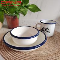 China Classic Decal Metal	Enamel Tableware Set Mugs Bowls Plates Sets Outdoor Camping for sale