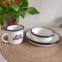 China Double Coating Carbon Steel Custom Metal Enamel Plates Bowls Dinner Tableware Collection for sale
