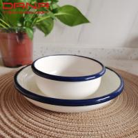 China Double Coating Carbon Steel Custom Metal Enamel Plates Bowls Dinner Tableware Collection for sale