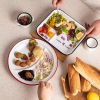 China Iron Raw Material Customized Carbon Steel Enamel Ware Dinner Plate Featuring 304 Stainless Steel Rolled Edge Rim for Camping for sale