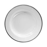 China Daily Enamel Steel White Bowls Plates Set With 304 Stainless Steel Rolled Edge Rim for sale