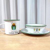 China Daily Enamel Steel White Bowls Plates Set With 304 Stainless Steel Rolled Edge Rim for sale