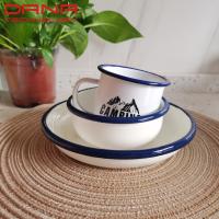 China Outdoor Traveling Classic Decal Enamel Tableware Carbon Steel Mugs Bowls Plate EU FDA for sale