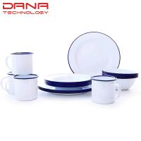 China Outdoor Traveling Classic Decal Enamel Tableware Carbon Steel Mugs Bowls Plate EU FDA for sale