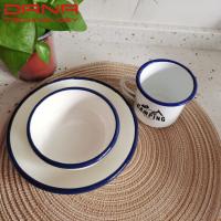 China Outdoor Traveling Classic Decal Enamel Tableware Carbon Steel Mugs Bowls Plate EU FDA for sale