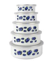 China Classical Style Custom Flower Decal Enamelware Ice Bowl Food Container With Plastic Lid for sale