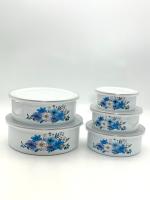 China Classical Style Custom Flower Decal Enamelware Ice Bowl Food Container With Plastic Lid for sale