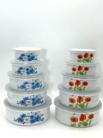 China Classical Style Custom Flower Decal Enamelware Ice Bowl Food Container With Plastic Lid for sale