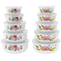 China Eco Friendly Enamel Ice Bowl Metal Steel Fresh Keeping Food Storage Bowl with PP Lid for sale