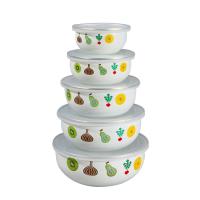 China Eco Friendly Enamel Ice Bowl Metal Steel Fresh Keeping Food Storage Bowl with PP Lid for sale