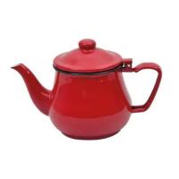 China Thickness 0.8mm Enamel Coffee Teapot 800ml Round Shape Tea Pot with High Temperature Logo Printing Technique for sale